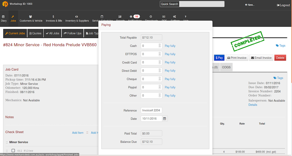 MechanicDesk - Auto workshop management software